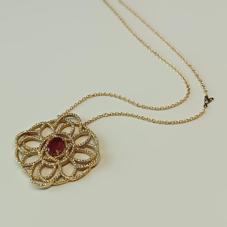 1.1 Carat Ruby with 1.68 Carats VS G Color Diamonds Rose Gold Necklace ...