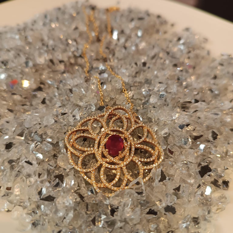 1.1 Carat Ruby with 1.68 Carats VS G Color Diamonds Rose Gold Necklace ...