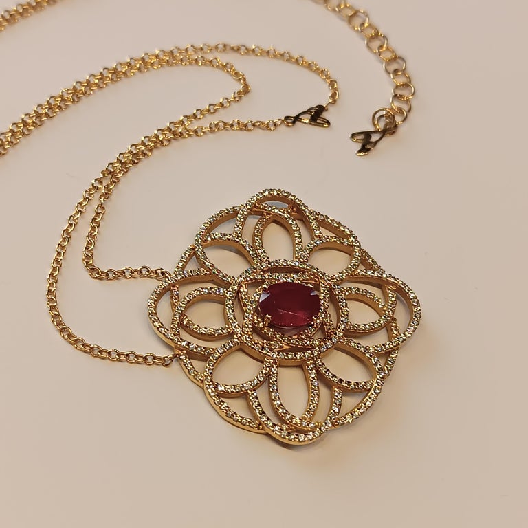 1.1 Carat Ruby with 1.68 Carats VS G Color Diamonds Rose Gold Necklace ...