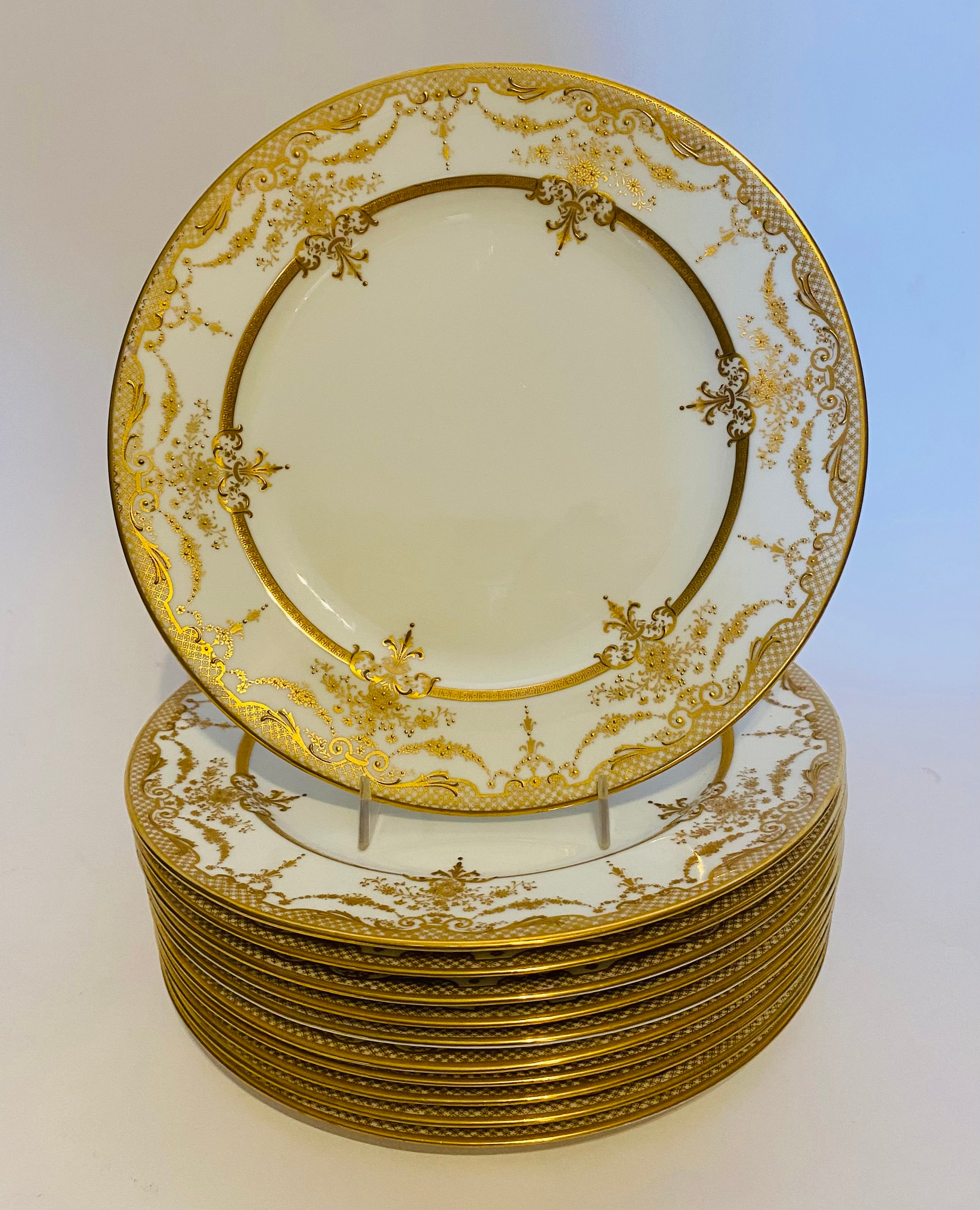 11 Custom Antique English Raised Gilt Dinner Plates For Shreve and Co ...