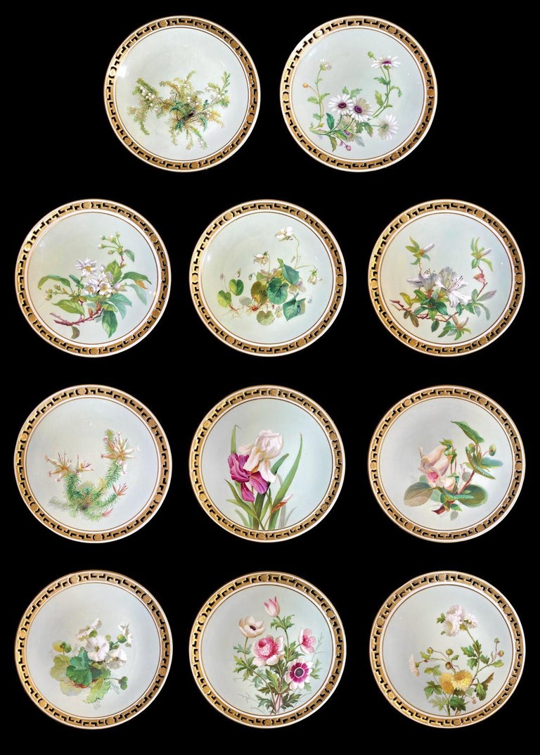 11 Dinner Plates Flowers and Gold, Minton Porcelain, 1874-1884 For Sale ...