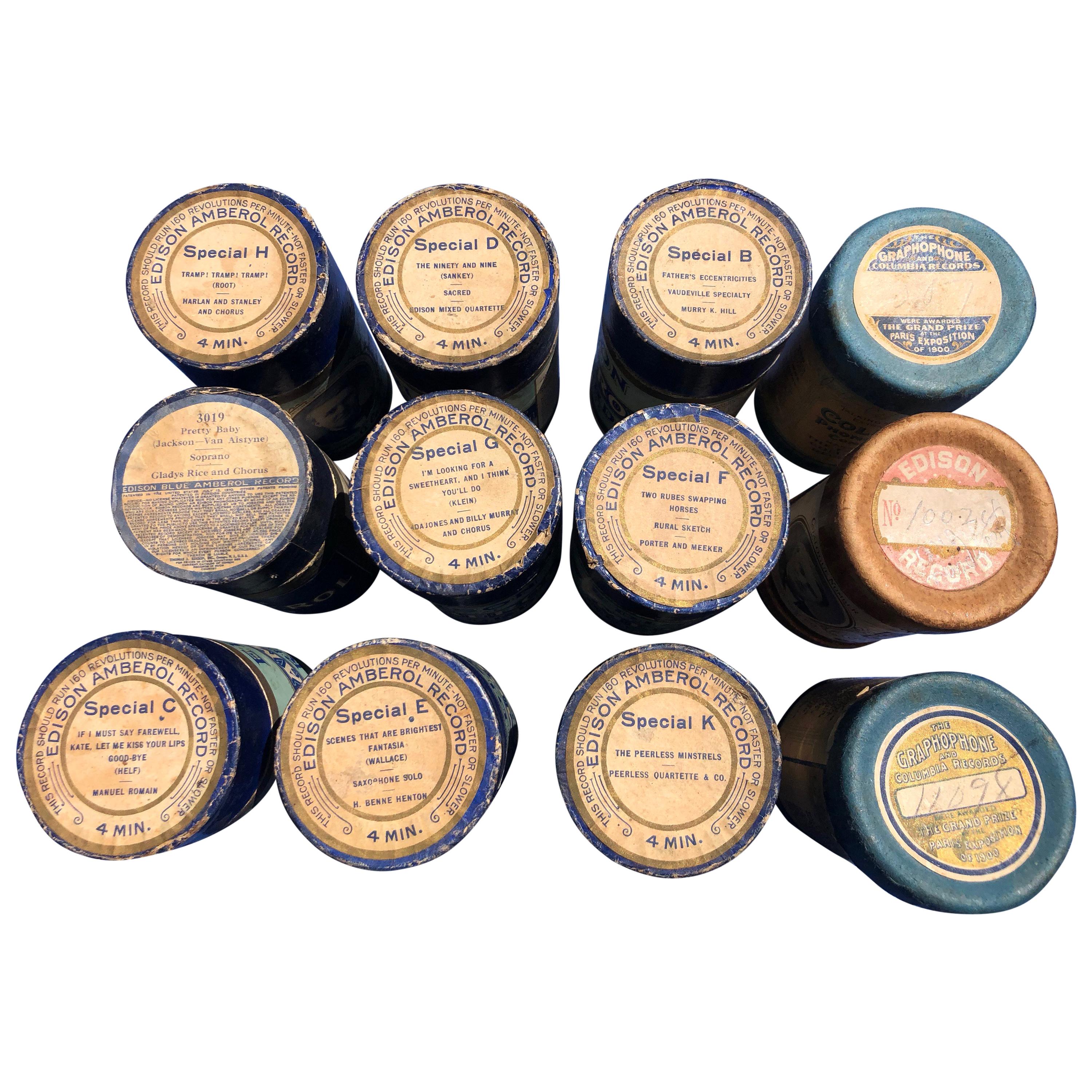 11 Edison Amberol Cylinder Records and 1 Columbia in Their Original ...