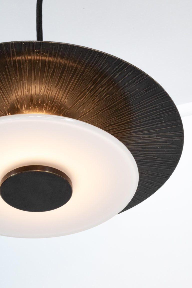 11" Klein Pendant w/ Milk Glass, Etched Relief finished in Blackened ...