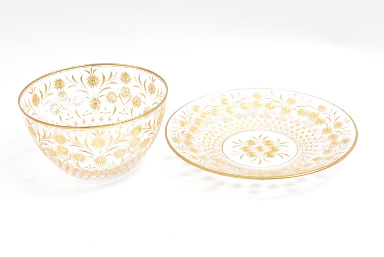 11 Sets Elaborate Crystal and Gilt Dessert Bowls 23 Pieces Attributed ...