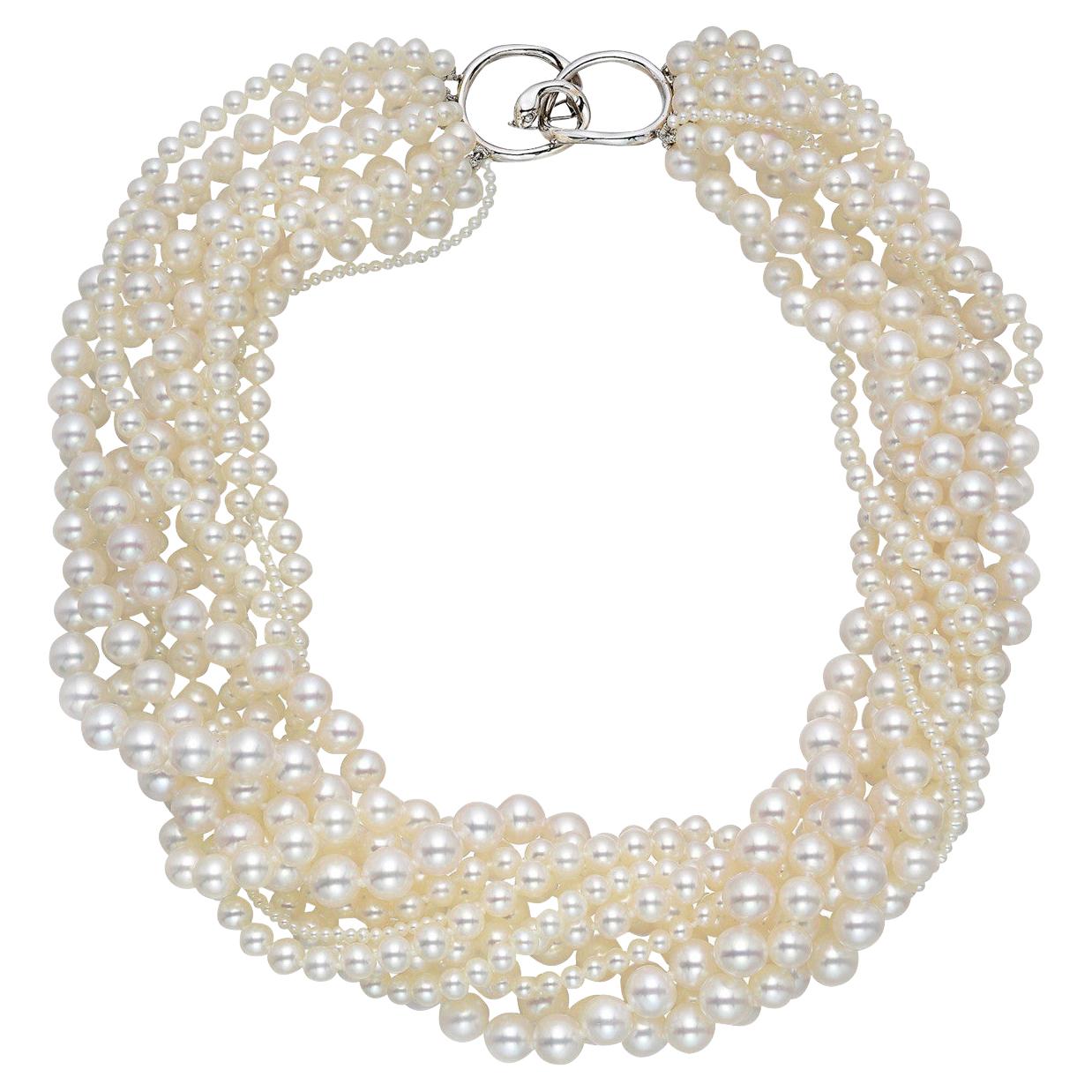 BUCCELLATI Two-Strand Pearl Necklace with Gold and Diamond Clasp at 1stDibs