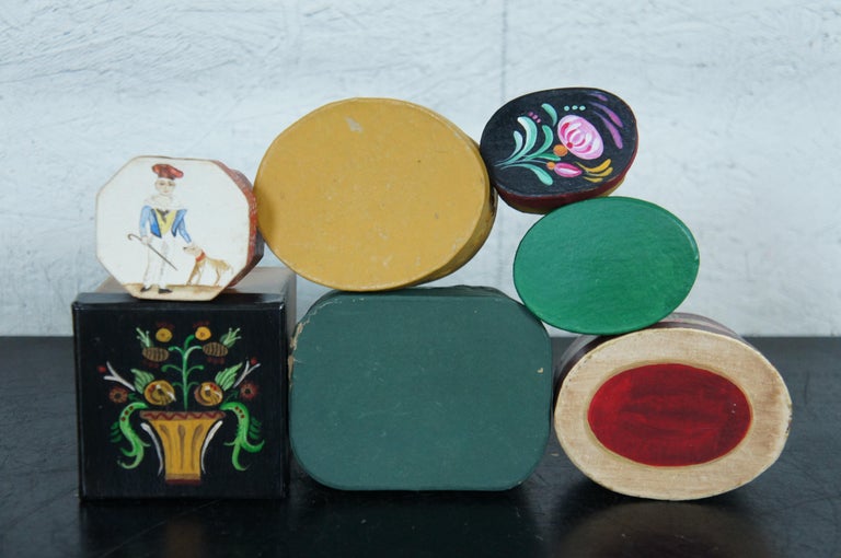 11 Vintage Hand Painted Folk Art Paper Banded Trinket Bride Storage ...