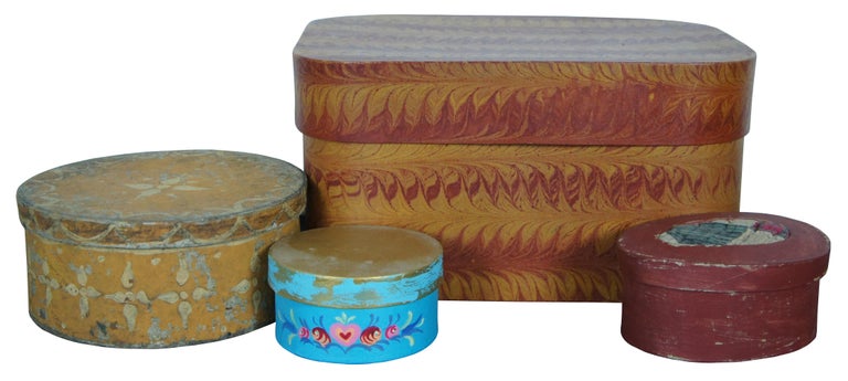 11 Vintage Hand Painted Folk Art Paper Banded Trinket Bride Storage ...