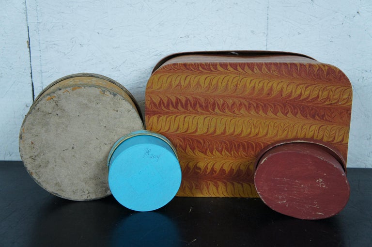 11 Vintage Hand Painted Folk Art Paper Banded Trinket Bride Storage ...