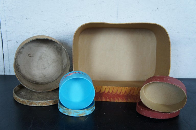 11 Vintage Hand Painted Folk Art Paper Banded Trinket Bride Storage ...