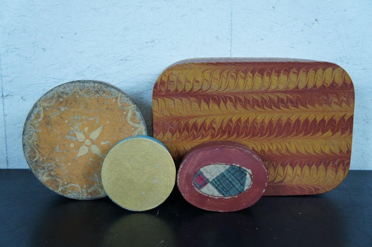 11 Vintage Hand Painted Folk Art Paper Banded Trinket Bride Storage ...