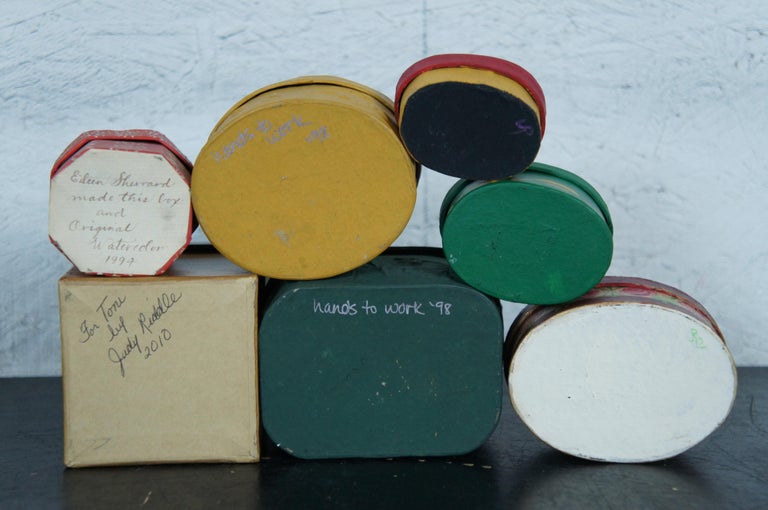 11 Vintage Hand Painted Folk Art Paper Banded Trinket Bride Storage ...