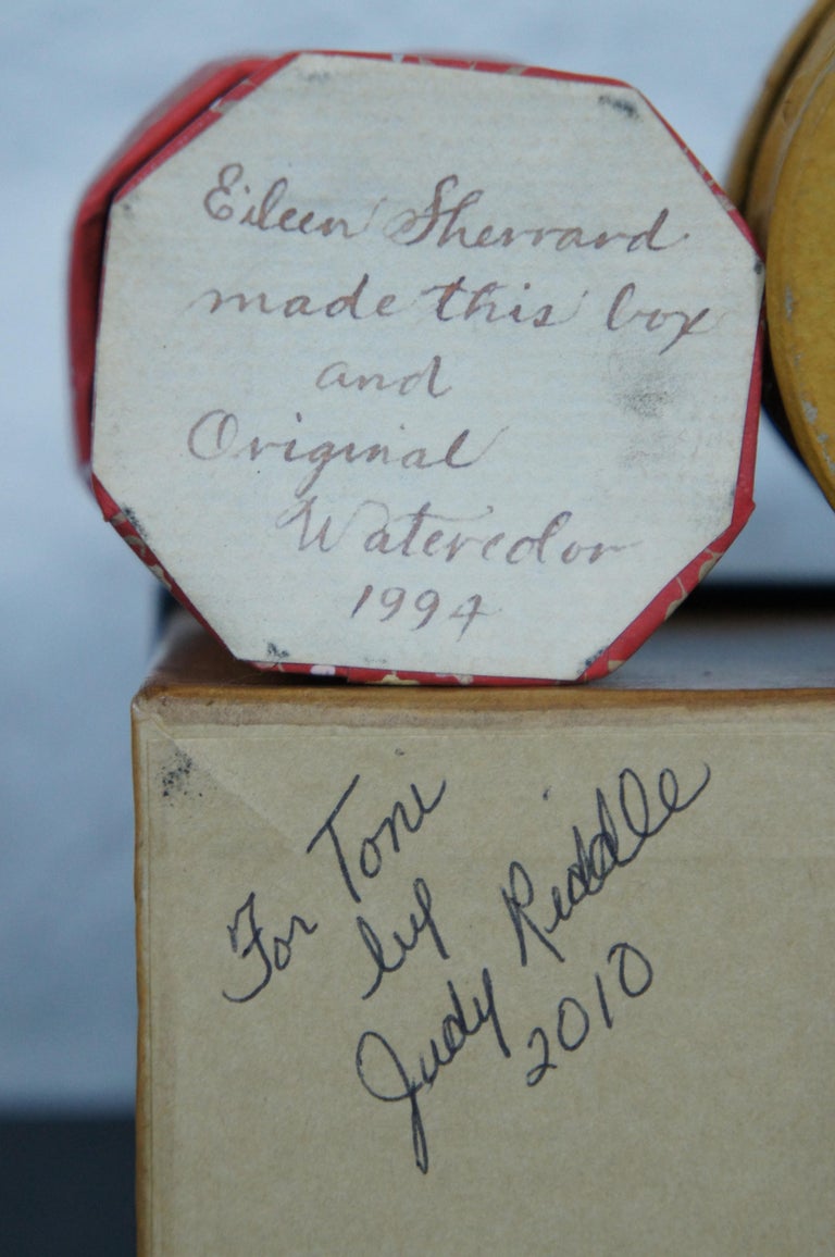 11 Vintage Hand Painted Folk Art Paper Banded Trinket Bride Storage ...