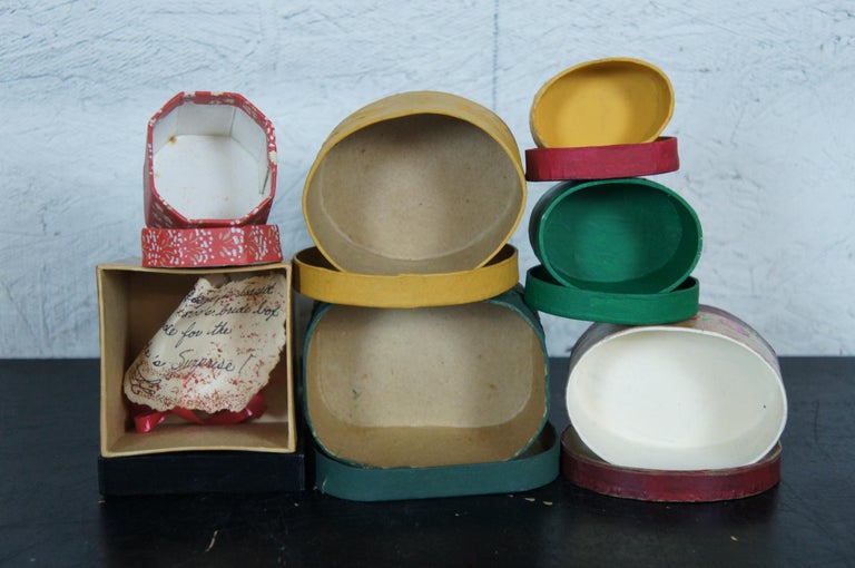 11 Vintage Hand Painted Folk Art Paper Banded Trinket Bride Storage ...