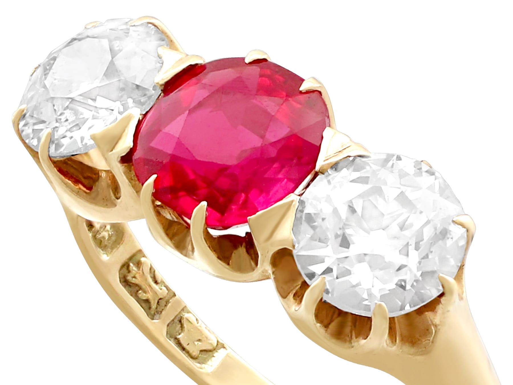1.10 Carat Diamond and Synthetic Ruby 14k Yellow Gold Trilogy Ring ...