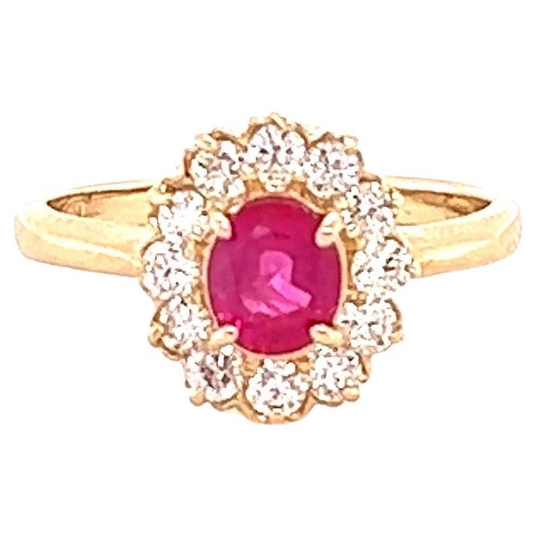 1.10 Carat Ruby Diamond Yellow Gold Ballerina Engagement Ring For Sale at 1stDibs