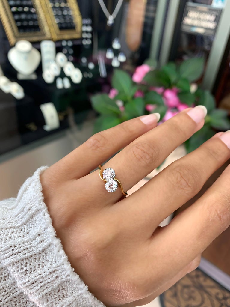 1.10 Carat Two-Stone Cross-Over Diamond Twist Engagement Ring, circa ...