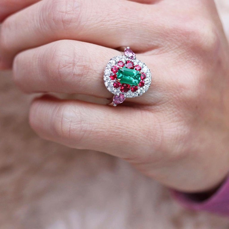 1.10 Carat Emerald, Red Spinel and Pink Sapphire Ring For Sale at ...