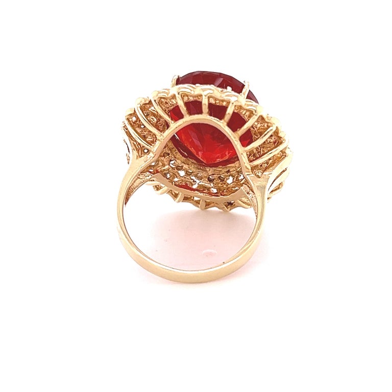11.04 Carat Mexican Fire Opal Diamond Yellow Gold Cocktail Ring For ...