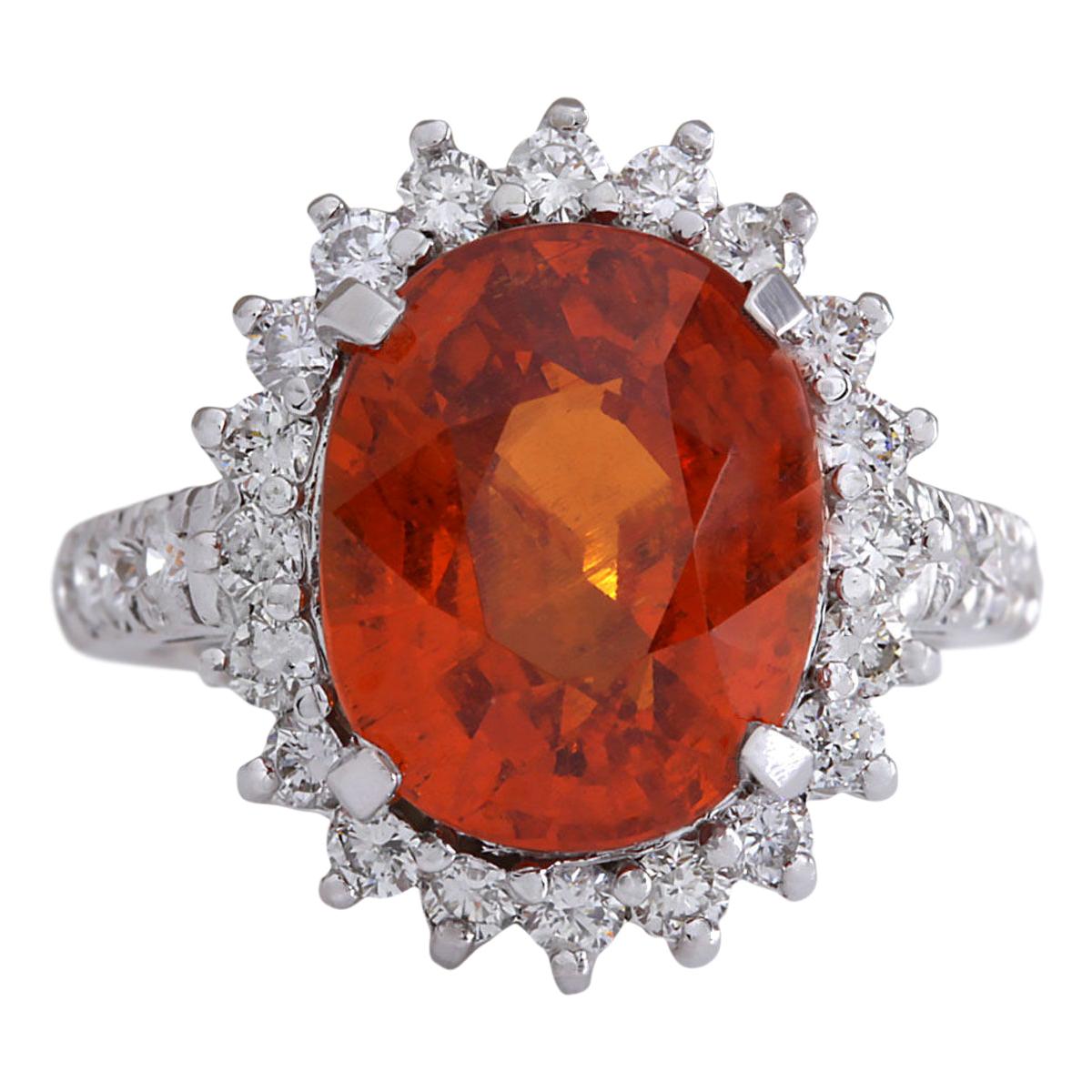9.26 Carat Mandarin Garnet 18 Karat White Gold Diamond Ring For Sale at ...