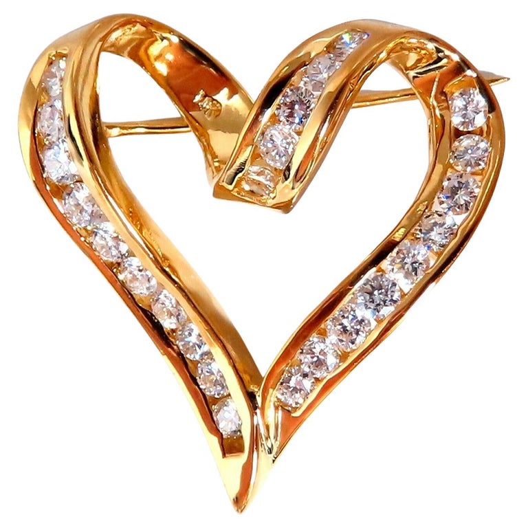 1.10ct Natural Diamonds Heart Pin 14kt For Sale at 1stDibs