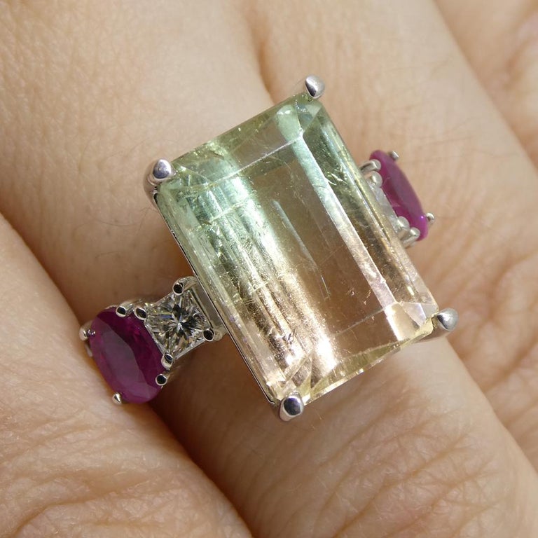 11.11ct Bi Color Tourmaline, Ruby and Diamond Ring Set in 14k White ...