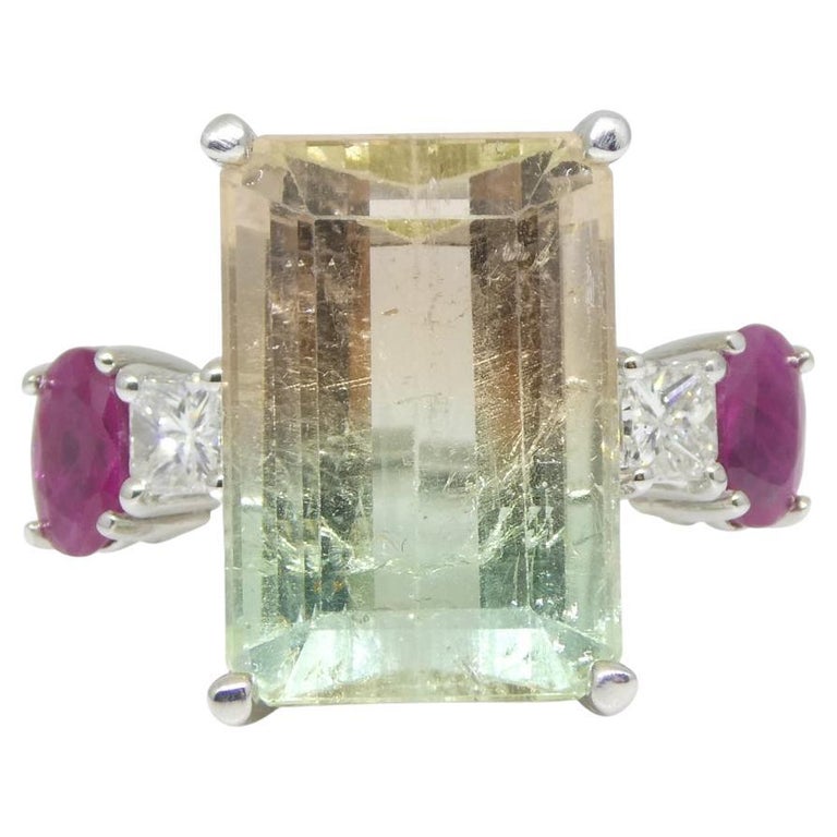 11.11ct Bi Color Tourmaline, Ruby and Diamond Ring Set in 14k White ...