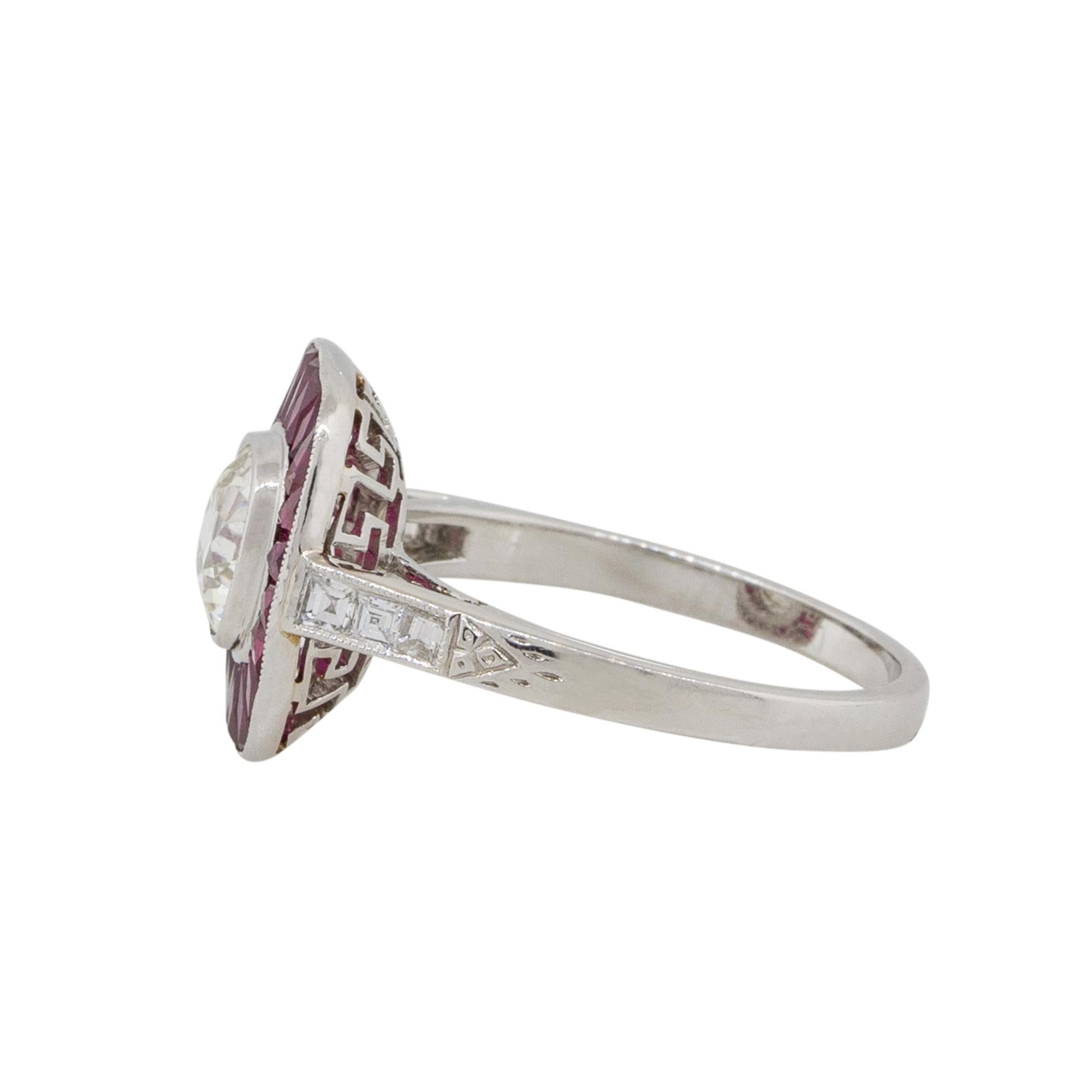 1.12 Carat Euro Cut Diamond Center Ring with Rubies Platinum in Stock ...