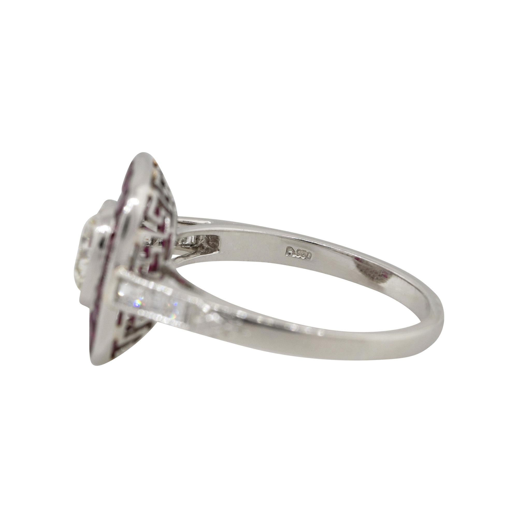 1.12 Carat Euro Cut Diamond Center Ring with Rubies Platinum in Stock ...