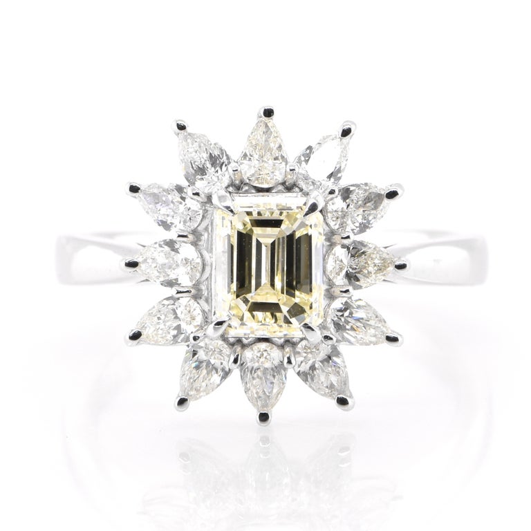 1.12 Carat Natural Very Light Yellow Diamond Halo Ring Set in Platinum ...