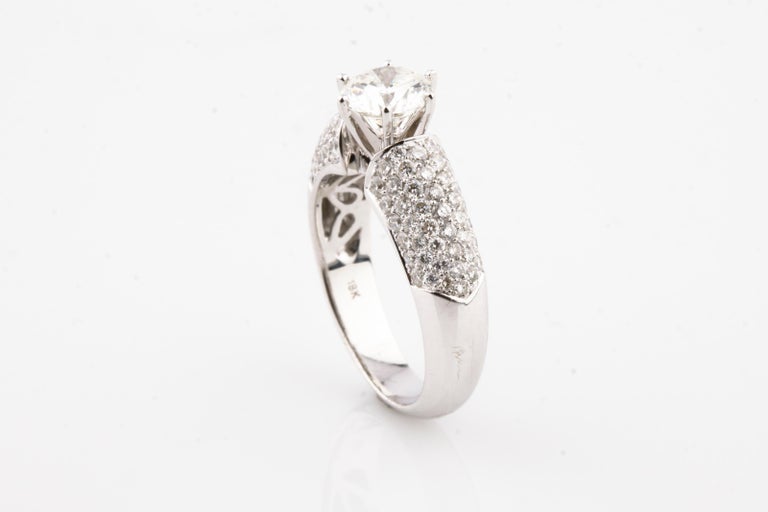 1.12 Carat Round Diamond Solitaire Ring with Pave Accents in White Gold ...