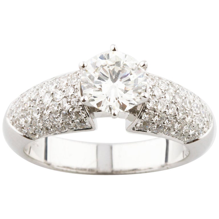 1.12 Carat Round Diamond Solitaire Ring with Pave Accents in White Gold ...