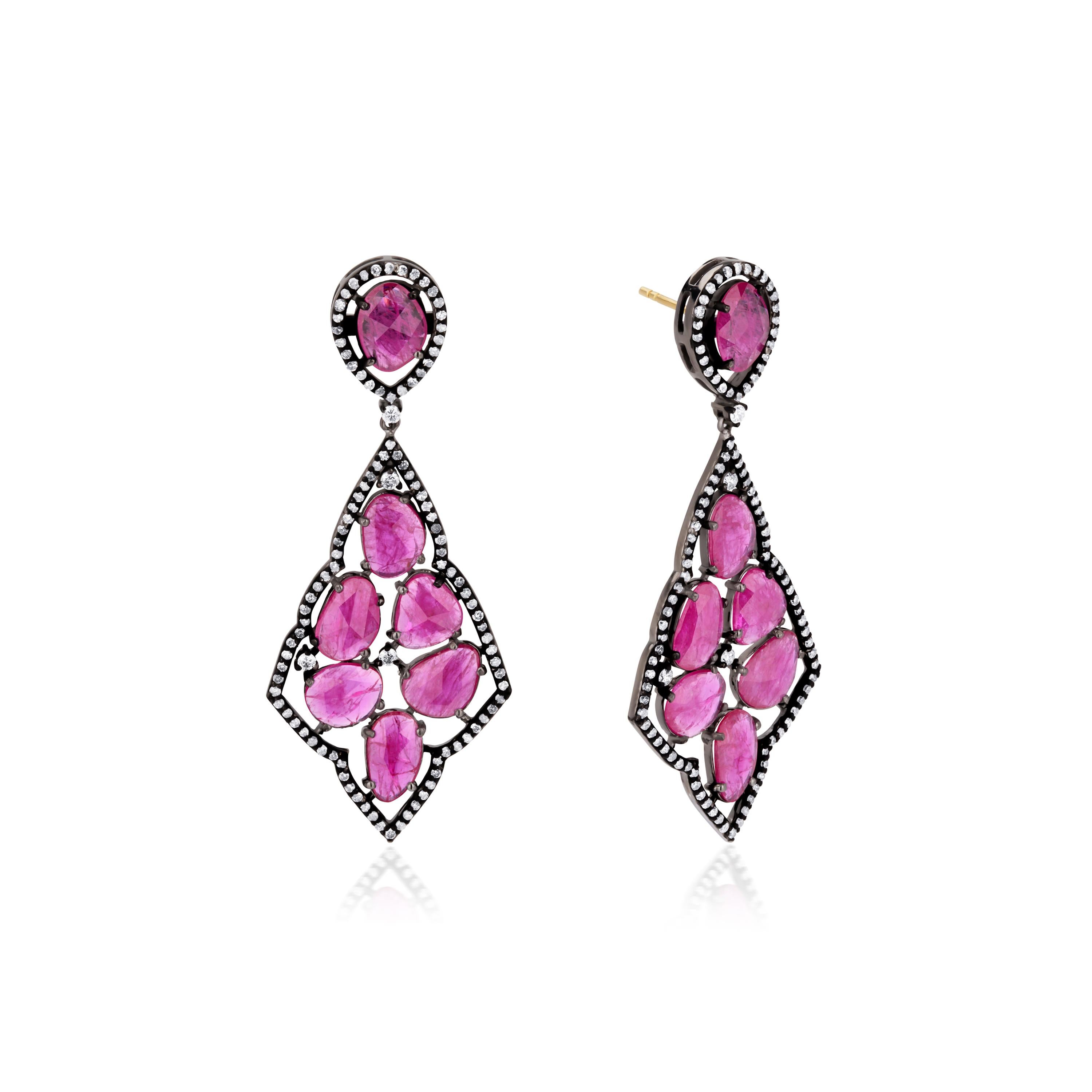Victorian 12.54 Ct. T.W Ruby and Diamond Dangle Earrings at 1stDibs