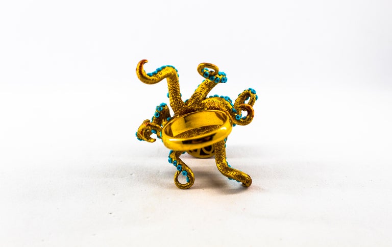 1.12 Carat White Diamond Garnet Turquoise Yellow Gold "Octopus ...