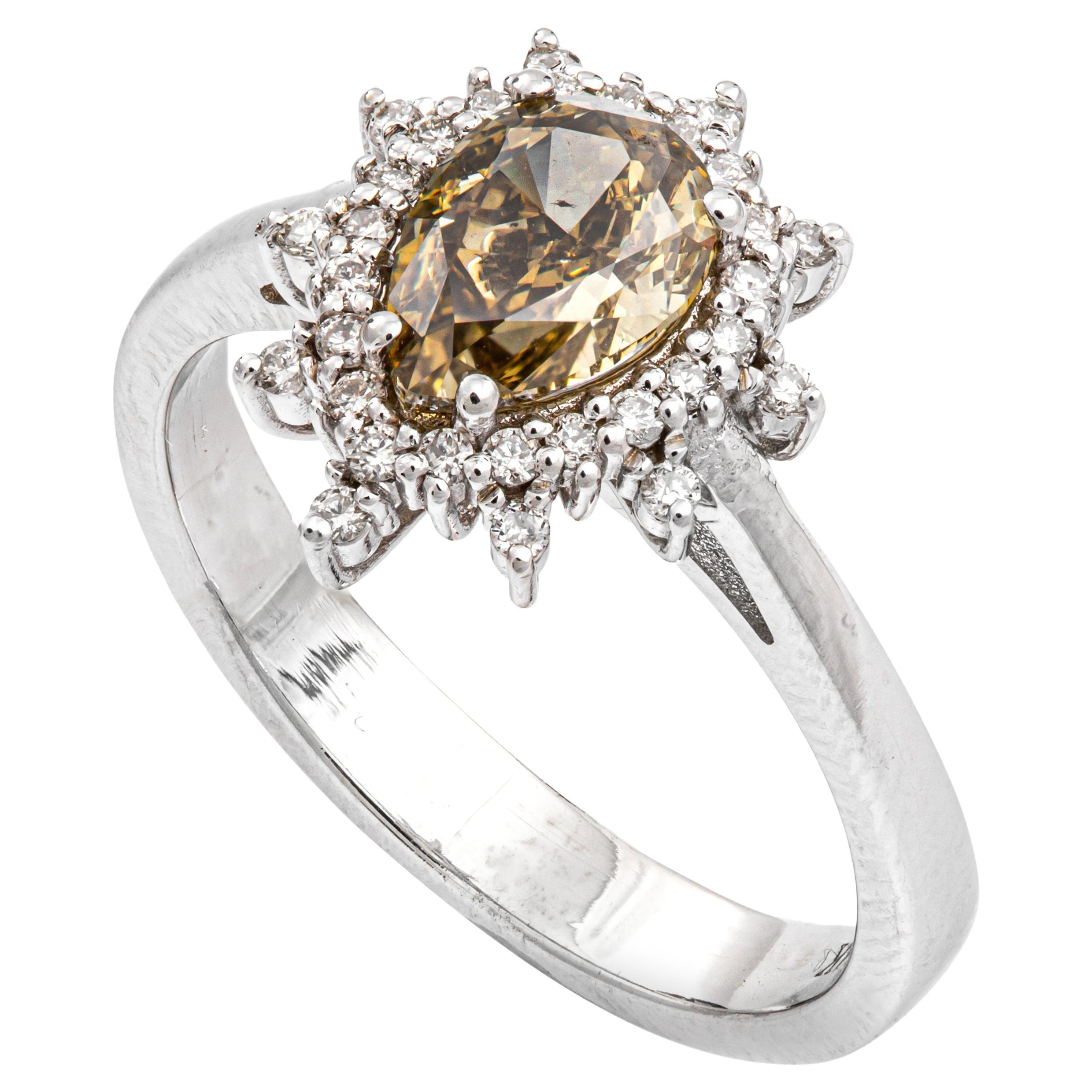 1.12 Carat Natural Fancy Bright Orange Brown Diamond Ring Platinum VS ...