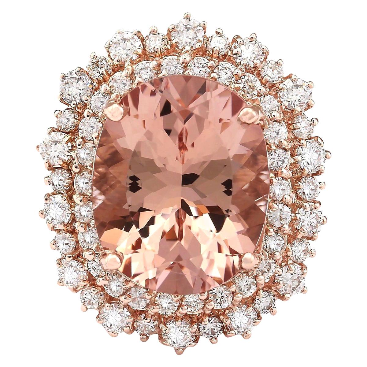11.50 Carat Natural Morganite 18 Karat Solid Rose Gold Diamond Ring For ...