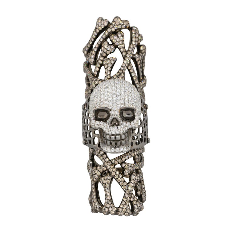 11.27 Carat Diamond Pave Skull Long Pinky Ring 18 Karat in Stock For ...