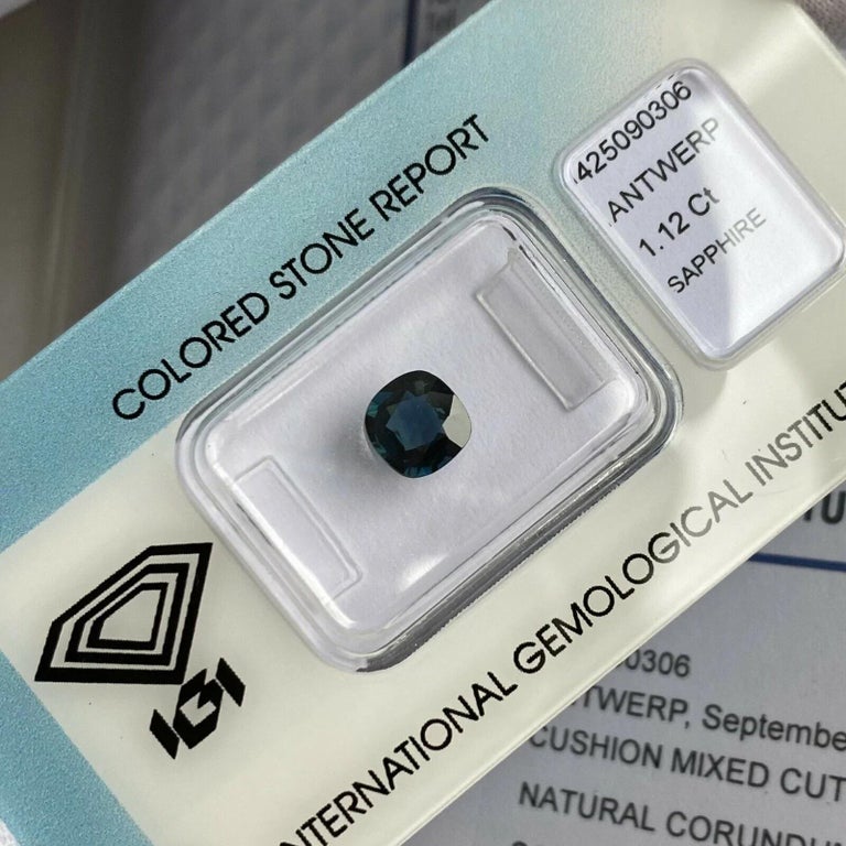 1.12ct Deep Blue Sapphire IGI Certified Square Cushion Cut Loose Gem ...