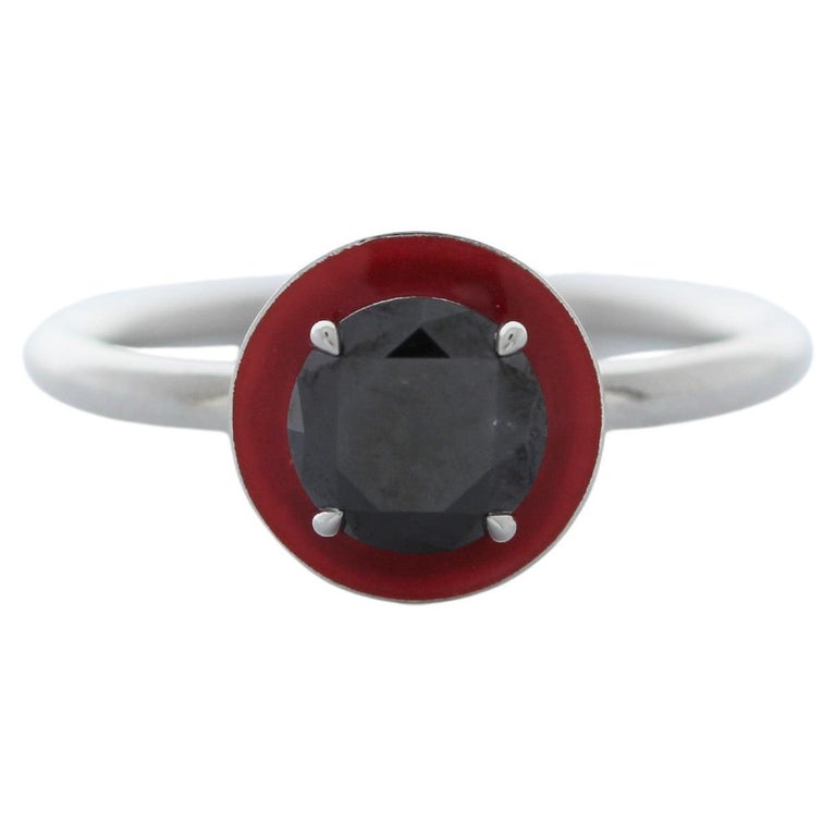 1.13 Carat Red Halo Black Diamond Ring in Platinum For Sale at 1stDibs