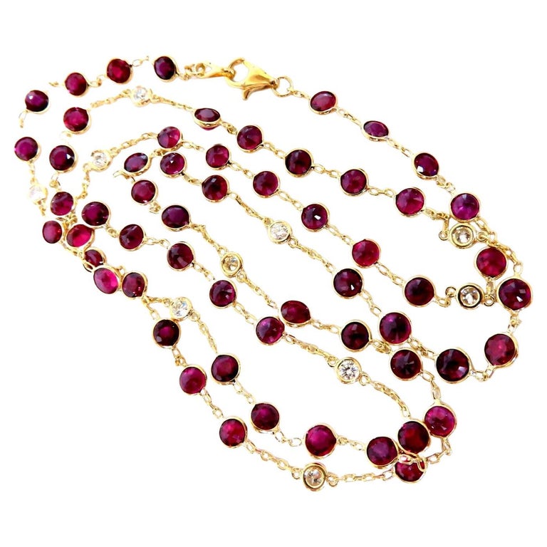 11.30ct Natural Vivid Red Ruby Diamond Yard Station Necklace 14kt For ...