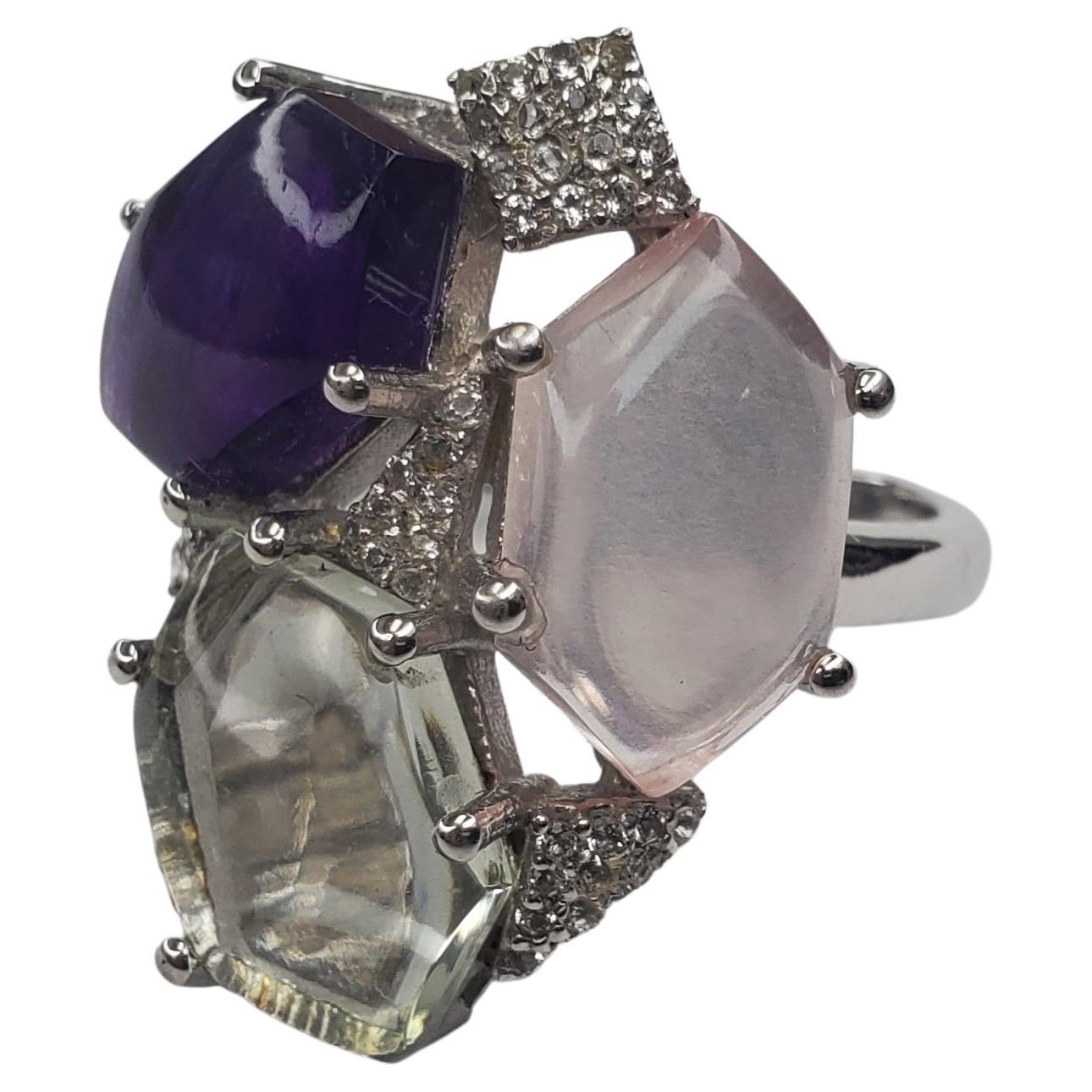 Sterling Silver Multi-Stone Flower Cluster Ring at 1stDibs