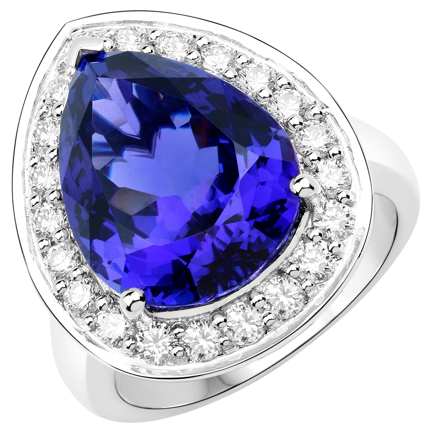 8.36 Carat Genuine Tanzanite and Diamond 18 Karat White Gold Ring For ...
