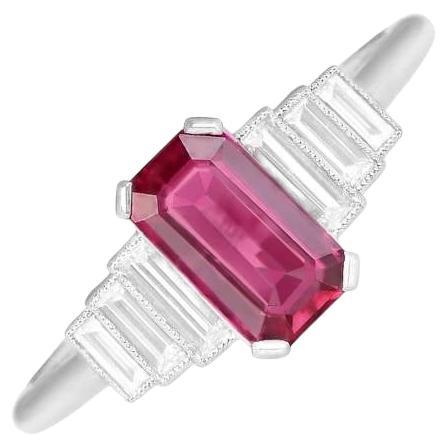 1.13ct Emerald Cut Natural Ruby Engagement Ring, Platinum For Sale at ...