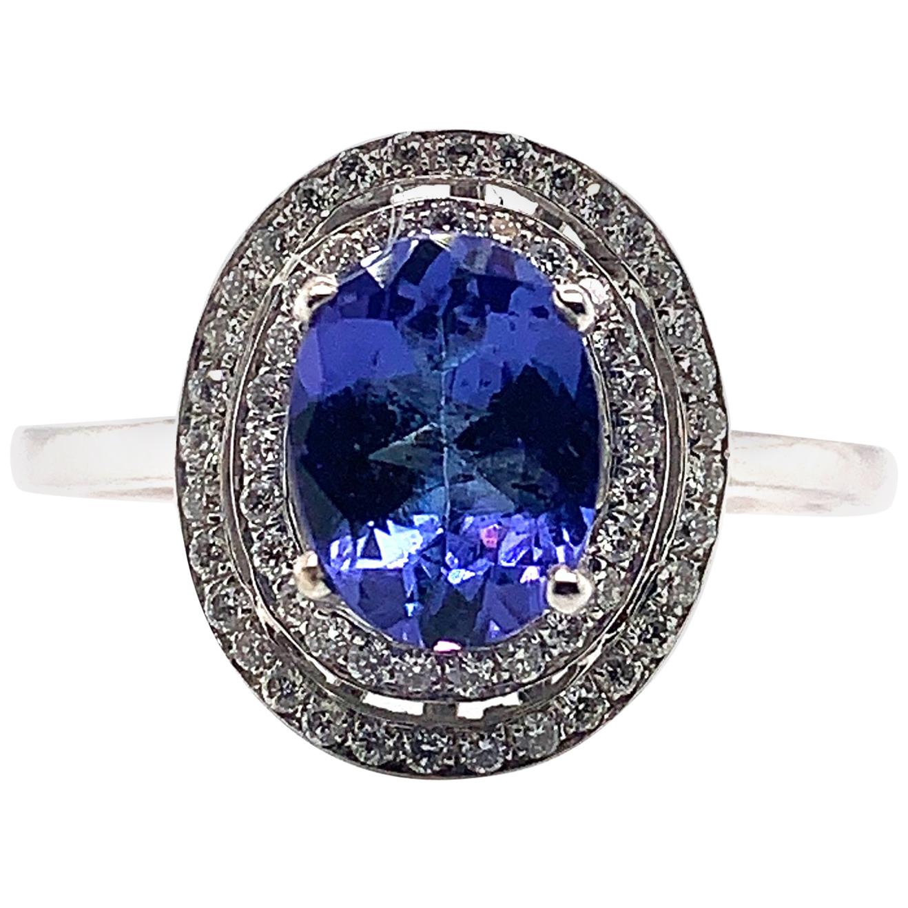 7.75 Carat Oval Shaped Tanzanite Ring in 18 Karat White Gold with ...