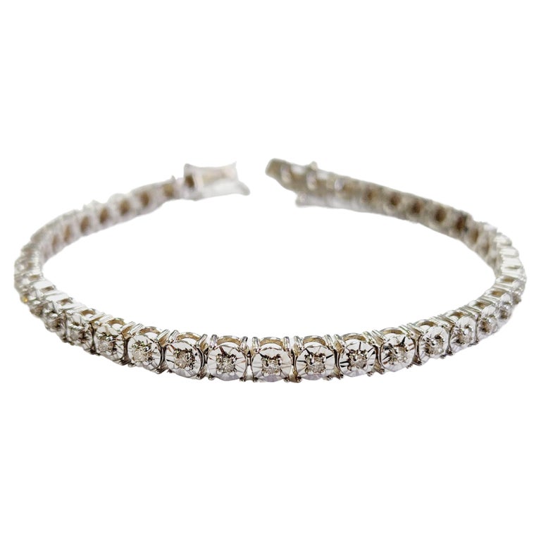 1.14 Carats Diamond Cut Miracle Illusion Tennis Bracelet 14 Karat White ...