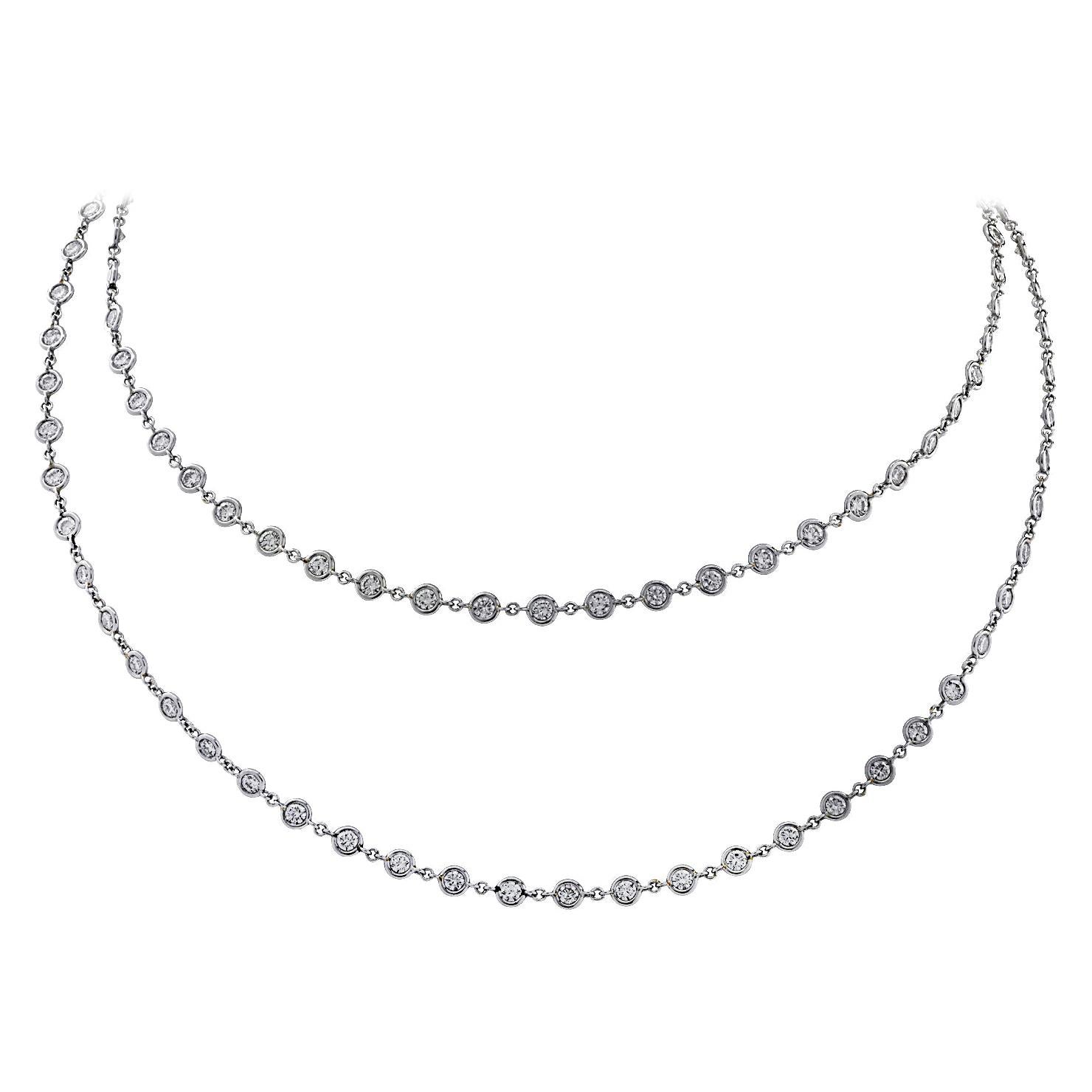 46 Carat Opera Length Diamond Platinum Necklace For Sale at 1stDibs