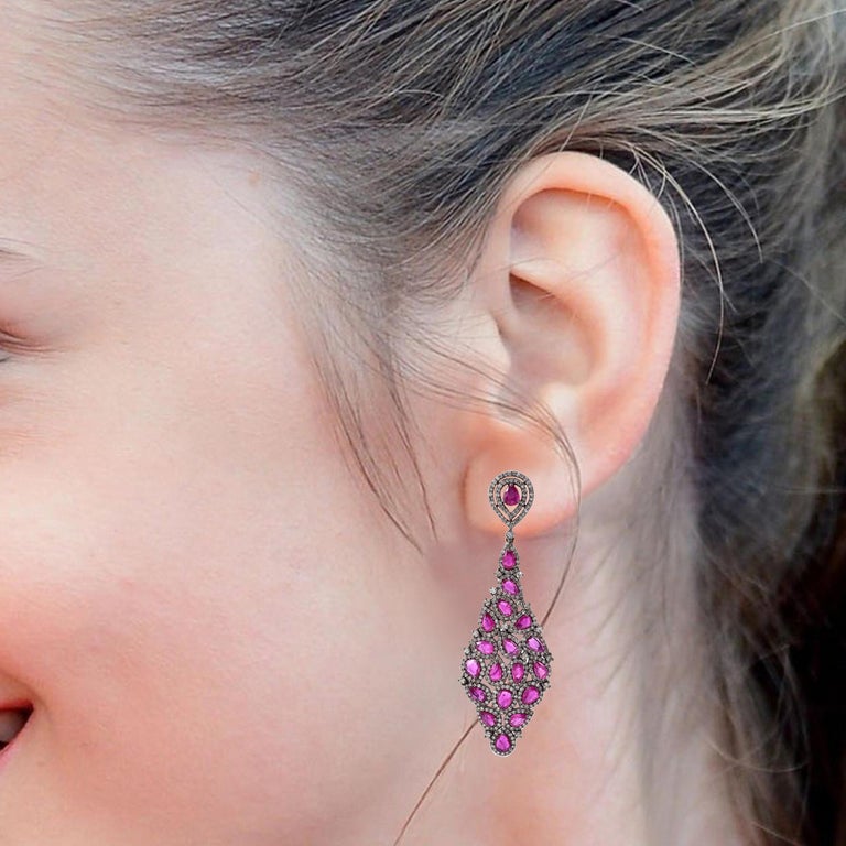 11.47 Carat Diamond and Ruby Drop Earrings in Contemporary Victorian ...