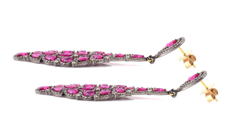 11.47 Carat Diamond and Ruby Drop Earrings in Contemporary Victorian ...