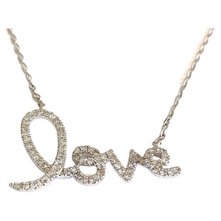 114k White Gold Love Sc4k White Gold Love Script Pendant with Sparkling ...