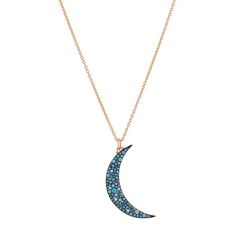1.15 Carat Crushed Turquoise Crescent Moon Pendant Necklace at 1stDibs