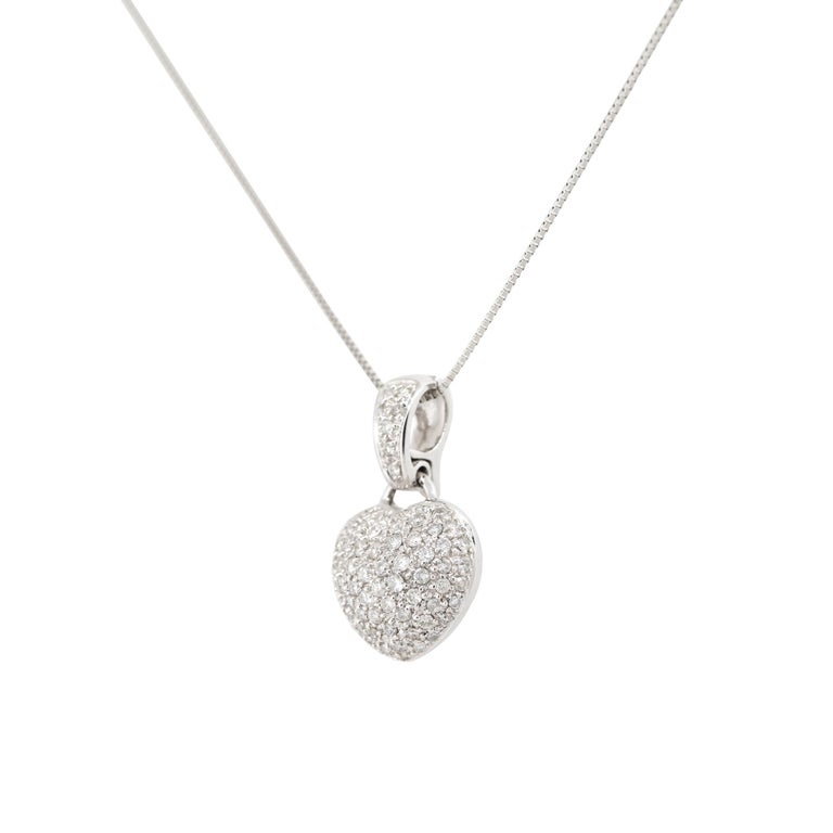 1.15 Carat Mini Pave Diamond Puffed Heart Necklace 18 Karat in Stock ...
